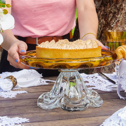 Prato P/Bolo de Murano Keli Boleira Murano Keli Ambar