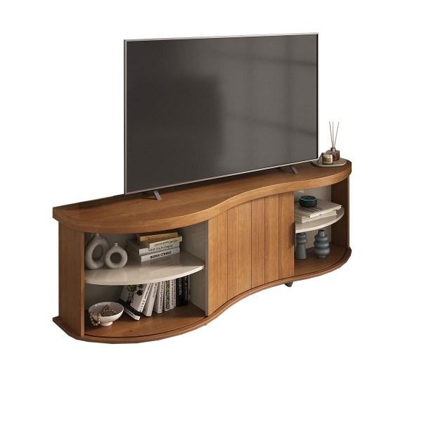 Rack para TV Até 75 Polegadas Magnum 1 Porta Ripada Flex Cinamomo/Off ...