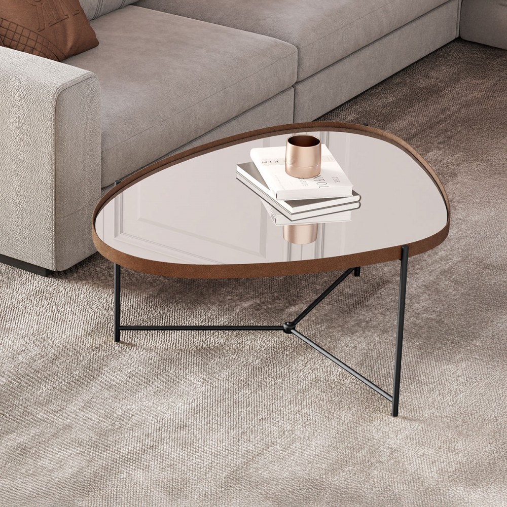 Mesa de Centro Orgânica Alamanda com Espelho Castanho/Preto - Jb Bechara