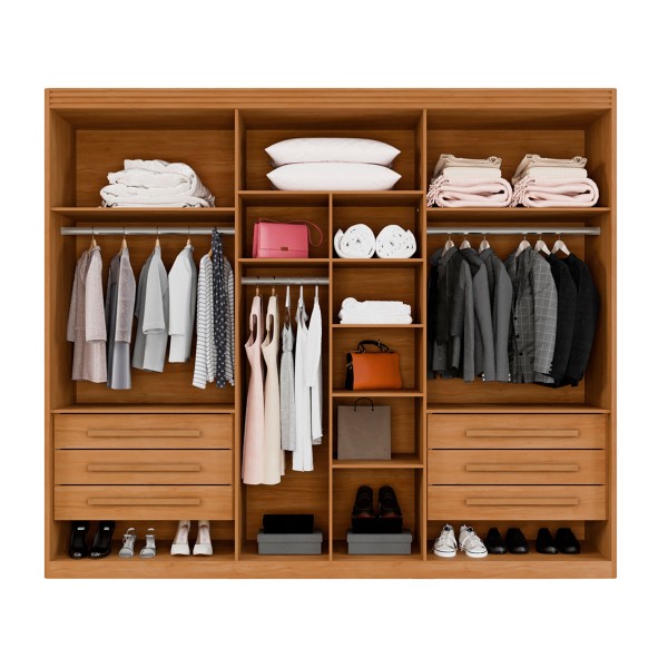 Guarda-Roupa Casal Ibiza 6 Portas 6 Gavetas Cinamomo/Off White - Pnr Móveis