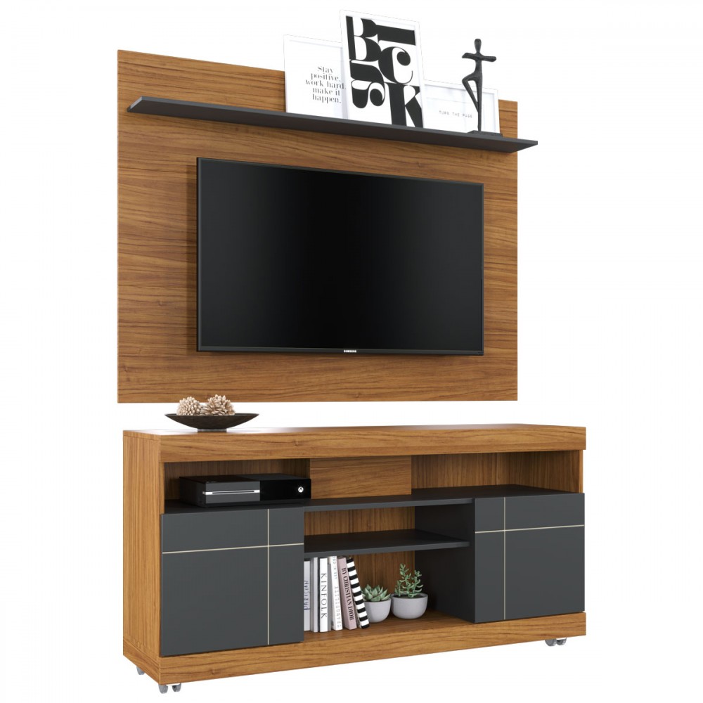 Rack com Painel para TV Até 55 Polegadas Bello 2 Portas Noce Milano ...