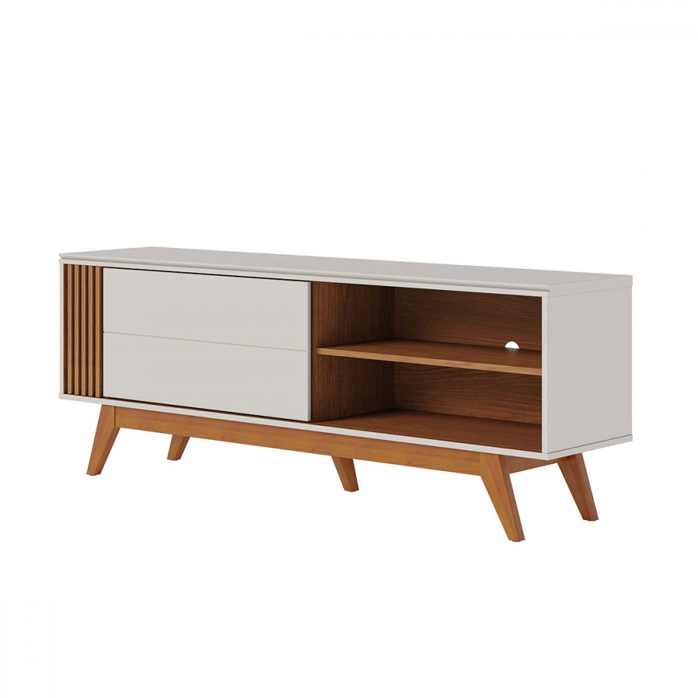 Rack para TV Até 60 Polegadas Gillies 1 Porta Ripado Off White Matte ...