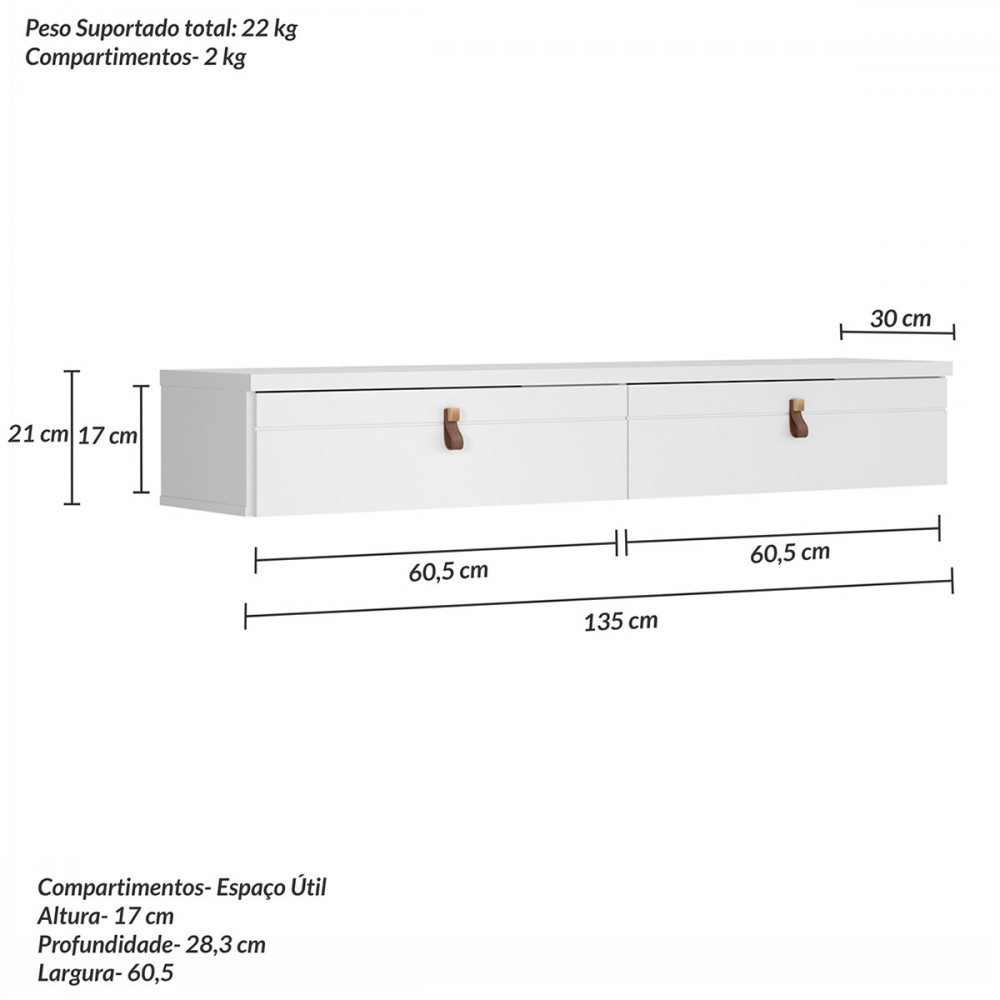 Rack para TV Até 50 Polegadas Suspenso Nuke 2 Portas Branco - Pnr Móveis