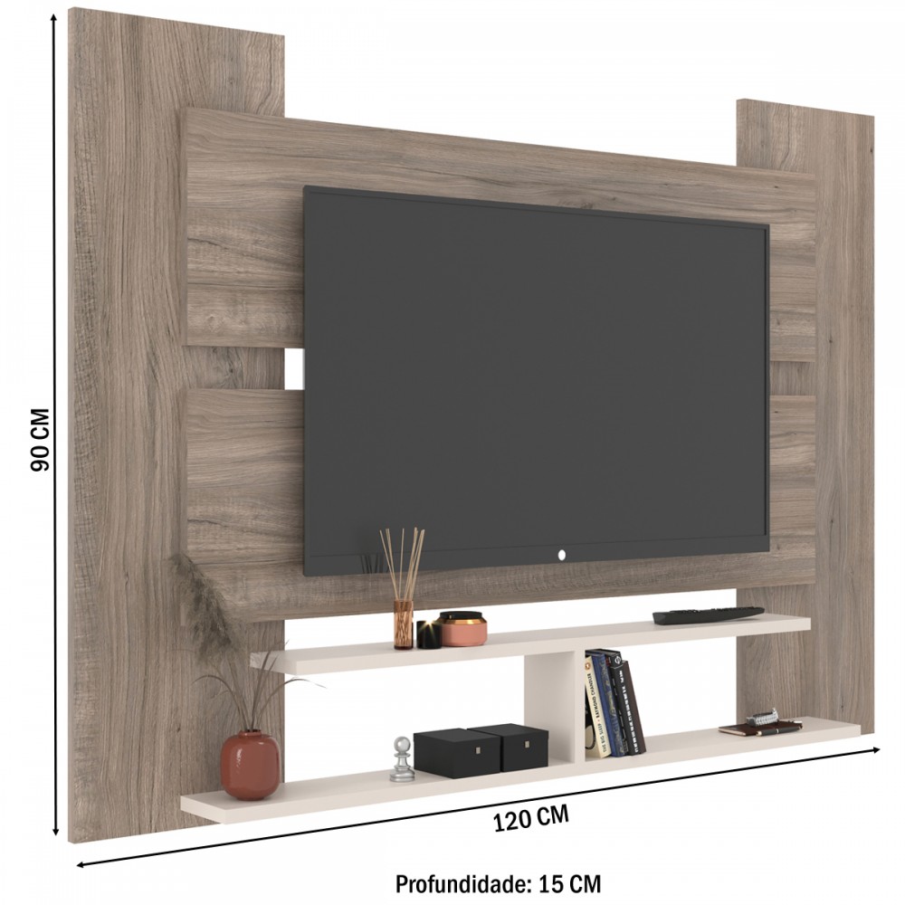 Painel para TV Até 49 Polegadas Orlando 1 Prateleira Carvalho/Off White ...