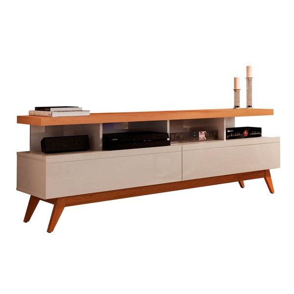 Rack para TV Até 60 Polegadas Vivare Wood 2 Gavetas Off White/Nature ...