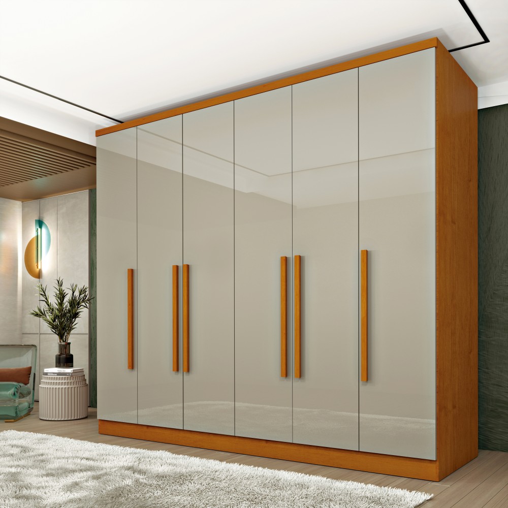 Guarda-Roupa Casal Veneza 6 Portas 4 Gavetas Cinamomo/Off White - Tcil Móveis (pnr Base)