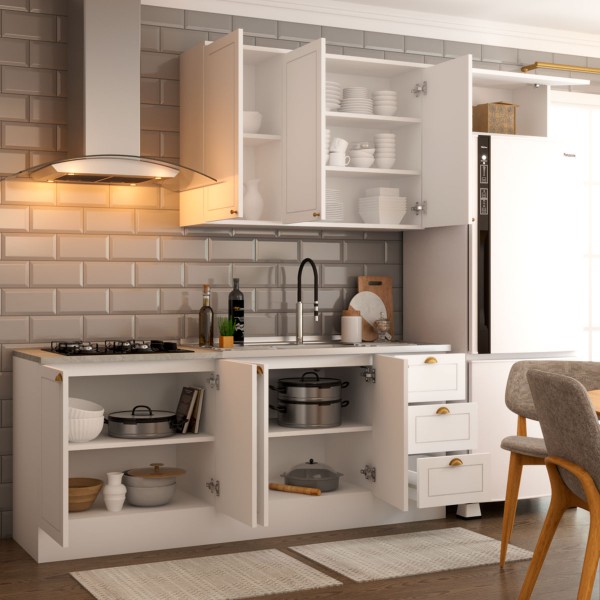 Cozinha Compacta Veneza 8 Portas 3 Gavetas 100% Mdf Americana Branco ...