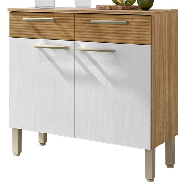 Balcão de Cozinha Nala 2 Portas 2 Gavetas Ripado 3d Freijó/Supremo ...