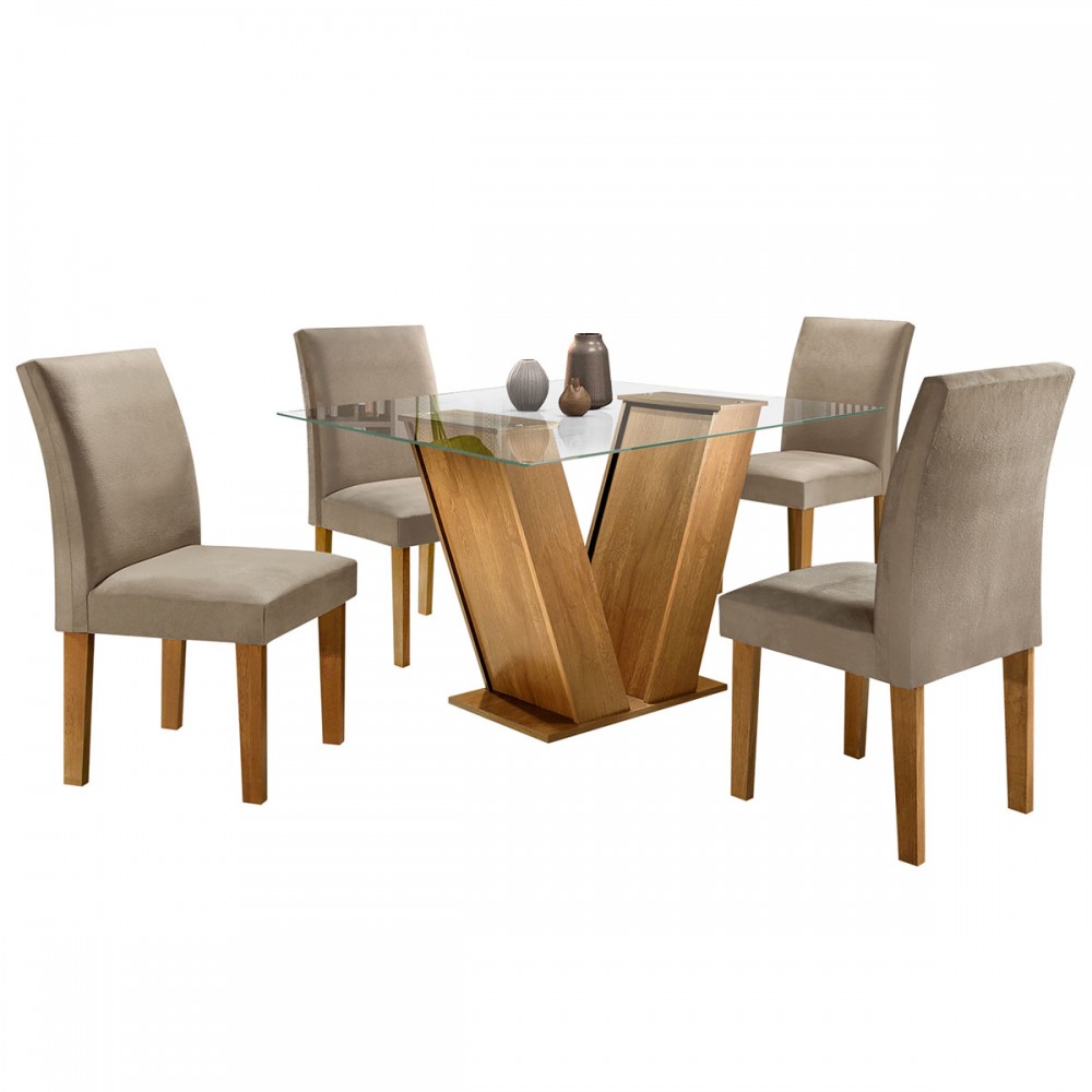 Mesa de Jantar 4 Lugares Classic com Vidro Ypê/Pena - Cel Móveis