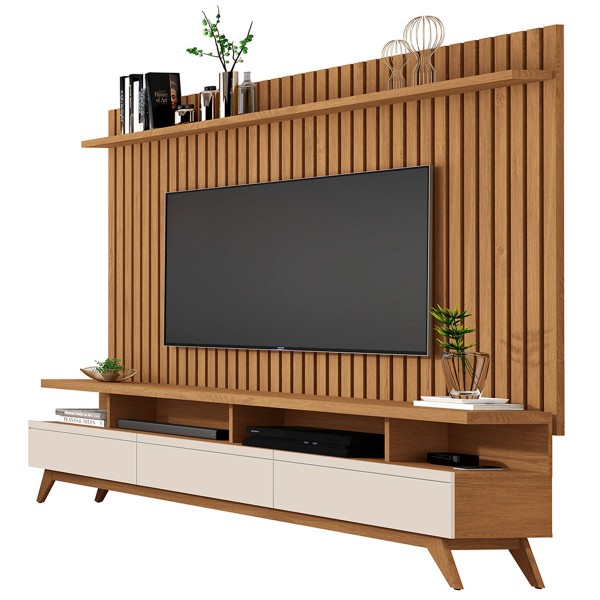Rack com Painel para TV Até 72 Polegadas Vivare Wood Classic 3 Gavetas ...