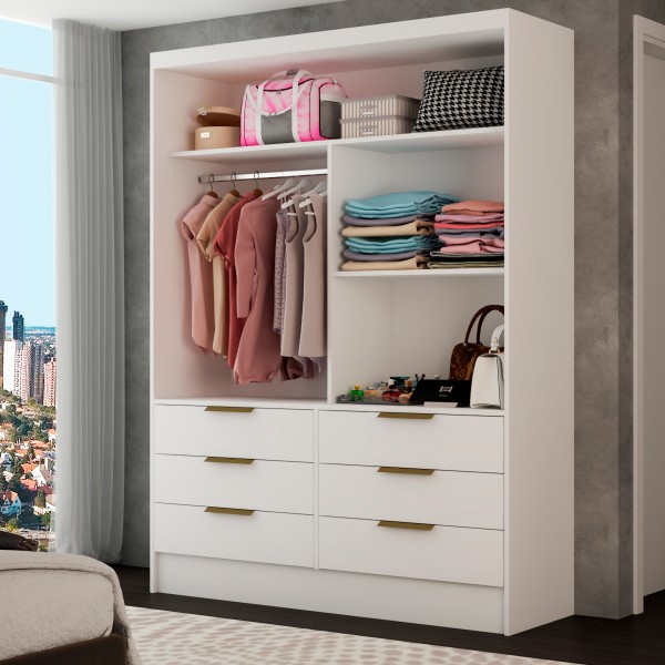 Guarda-Roupa Solteiro Taylor 2 Portas de Correr 6 Gavetas com Espelho ...