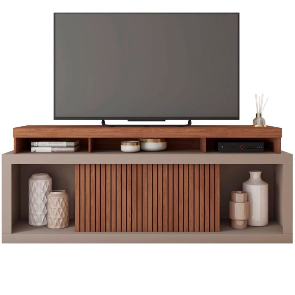 Rack para TV 75 Polegadas 2 Portas com Ripado Aegon Fendi/Havana - Caemmun