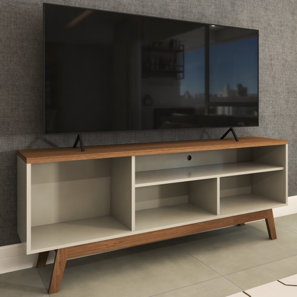 Rack para TV Até 55 Polegadas Ripado Hungria Retrô 1 Porta 1 Prateleira ...