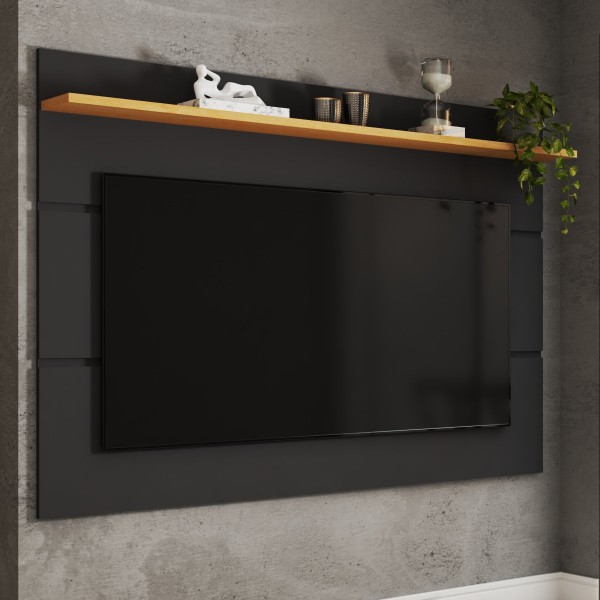Painel para TV Até 70 Polegadas Bristol 1 Prateleira Black/Freijo - Panorama Móveis