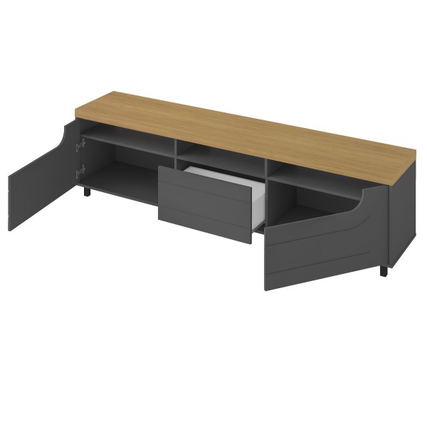 Rack para TV Até 75 Polegadas Urano 2 Portas 1 Gaveta Carvalho/Grafite ...