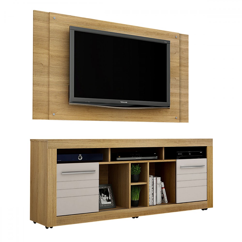 Rack com Painel para TV Até 50 Polegadas Firenze 2 Portas Cinamomo/Off ...