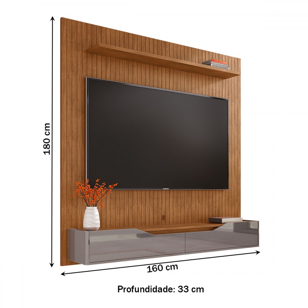 Painel para TV Milão Até 60 Polegadas 2 Portas Cedro/Cinza Perola - Casa D
