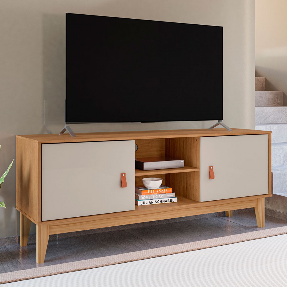 Rack para TV Até 60 Polegadas Safira 2 Portas Cedro/Off White - Casa D