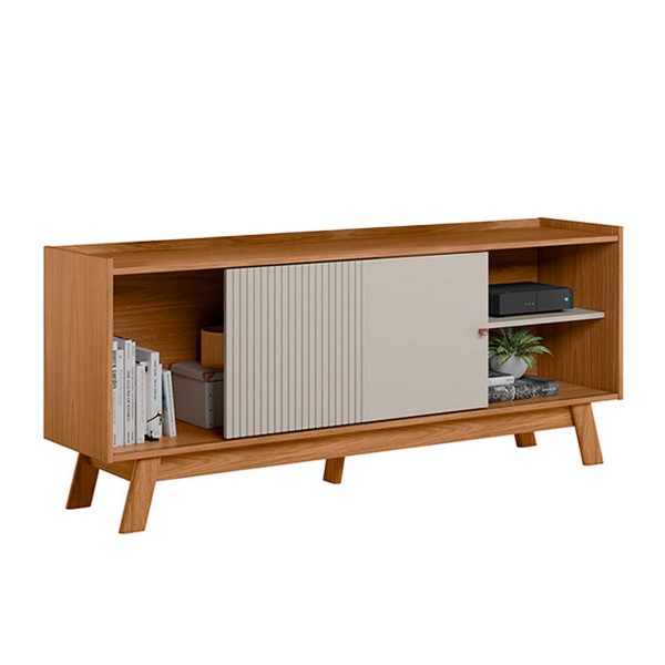 Rack para TV Até 65 Polegadas Aurum 1 Porta 1 Prateleira Nature/Off White - Linea Brasil