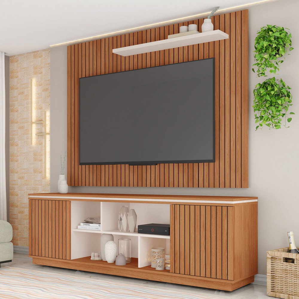 Rack com Painel para TV Até 65 Polegadas Simetria 2 Portas Freijo/Off ...