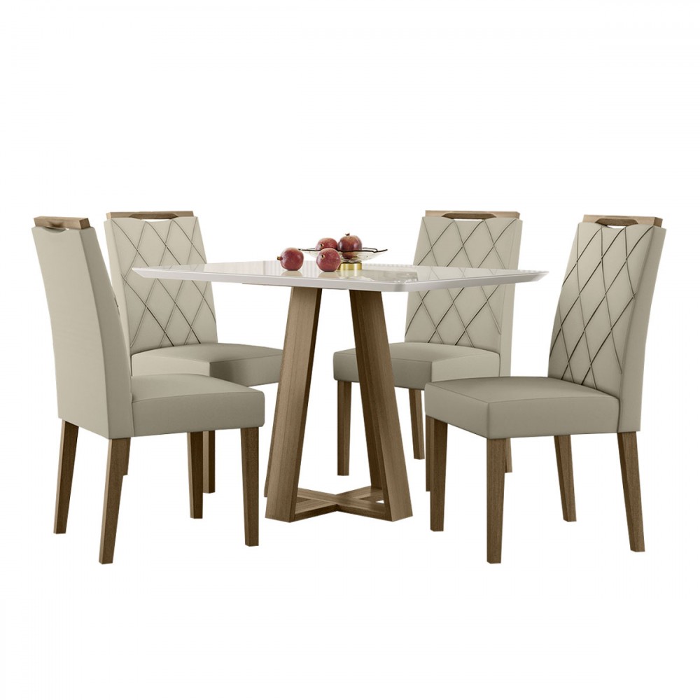 Mesa de Jantar 4 Lugares Lectus/Sarah com Vidro Amendoa/Off White/Ja01 ...