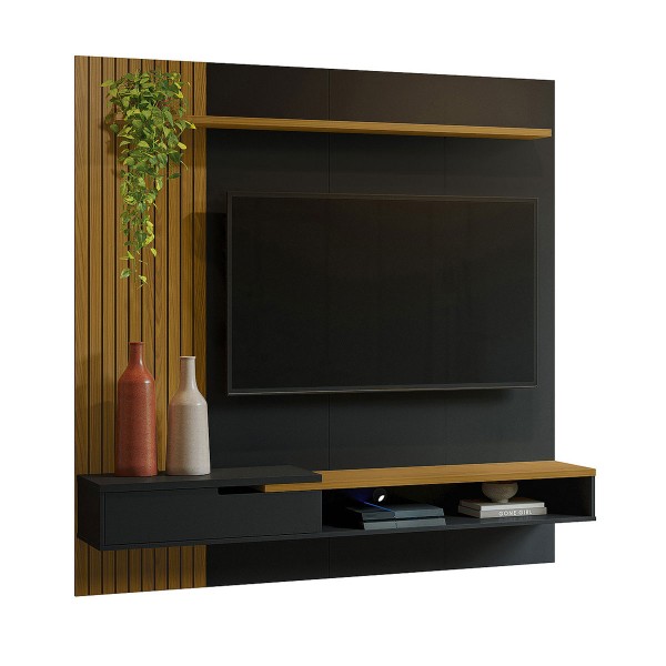Painel para TV Até 65 Polegadas Decor Frizz 1 Gaveta Preto/Cedro ...