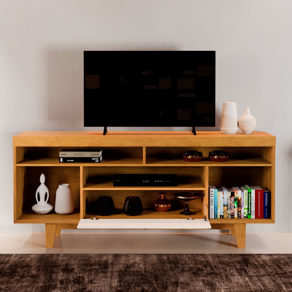 Rack para TV Até 65 Polegadas Spazzio 1 Porta Naturalle/Off White ...