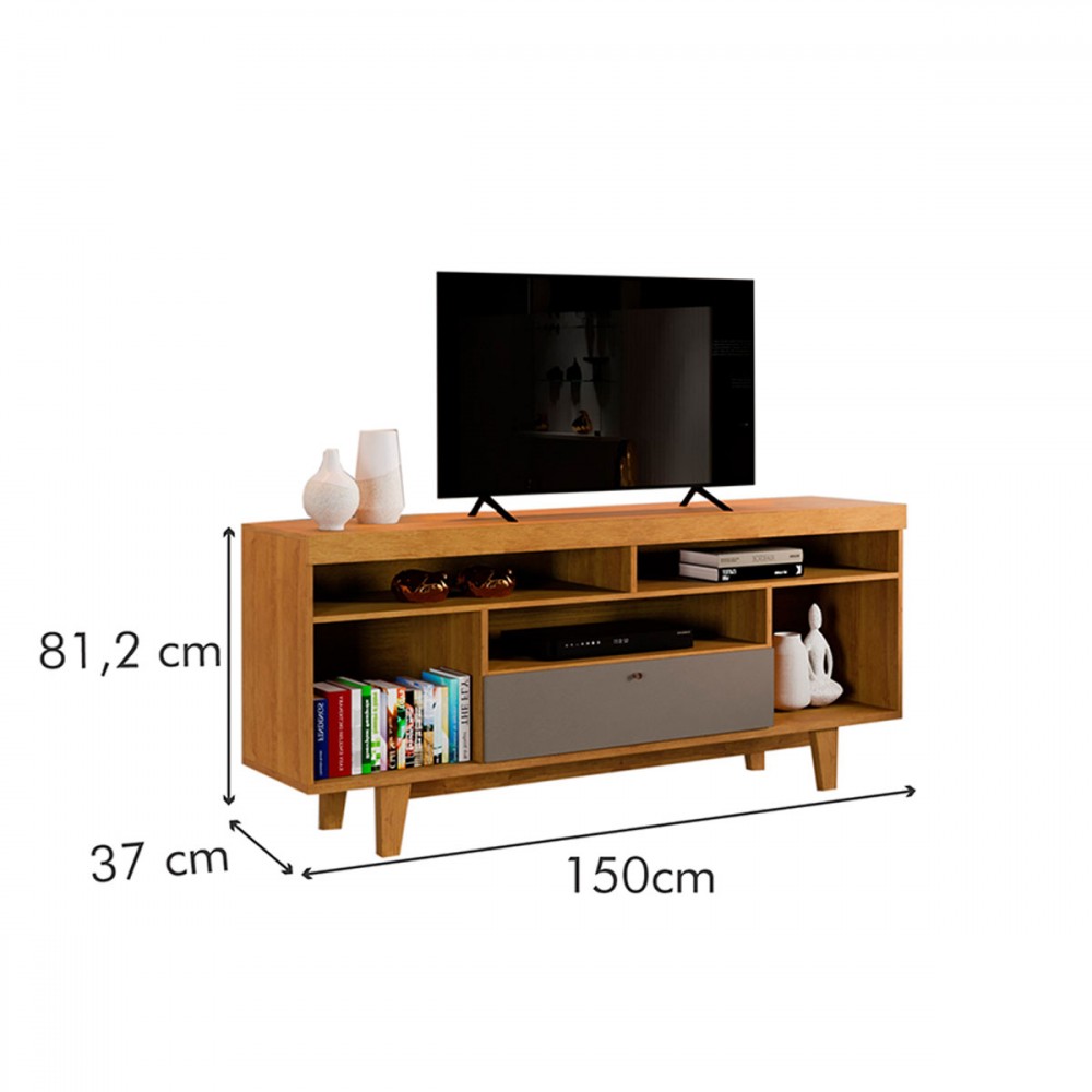 Rack para TV Até 65 Polegadas Spazzio 1 Porta Naturalle/Platinum - Mavaular