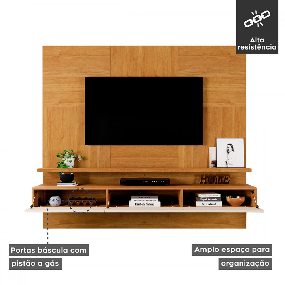 Painel para TV Até 55 Polegadas Italia 3 Portas Naturalle/Off White ...