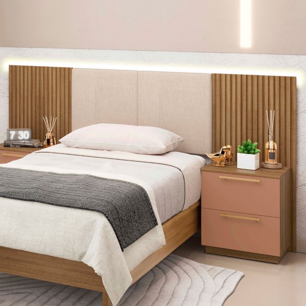 Cabeceira Solteiro Denver Estofada com Ripado Nature/Linho Bege - Pnr ...