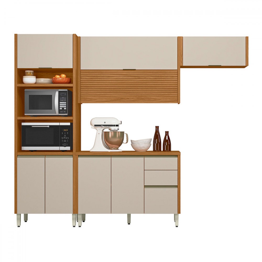 Cozinha Completa Dali 8 Portas 3 Gavetas Ripado 100% Mdf Nature/Off ...