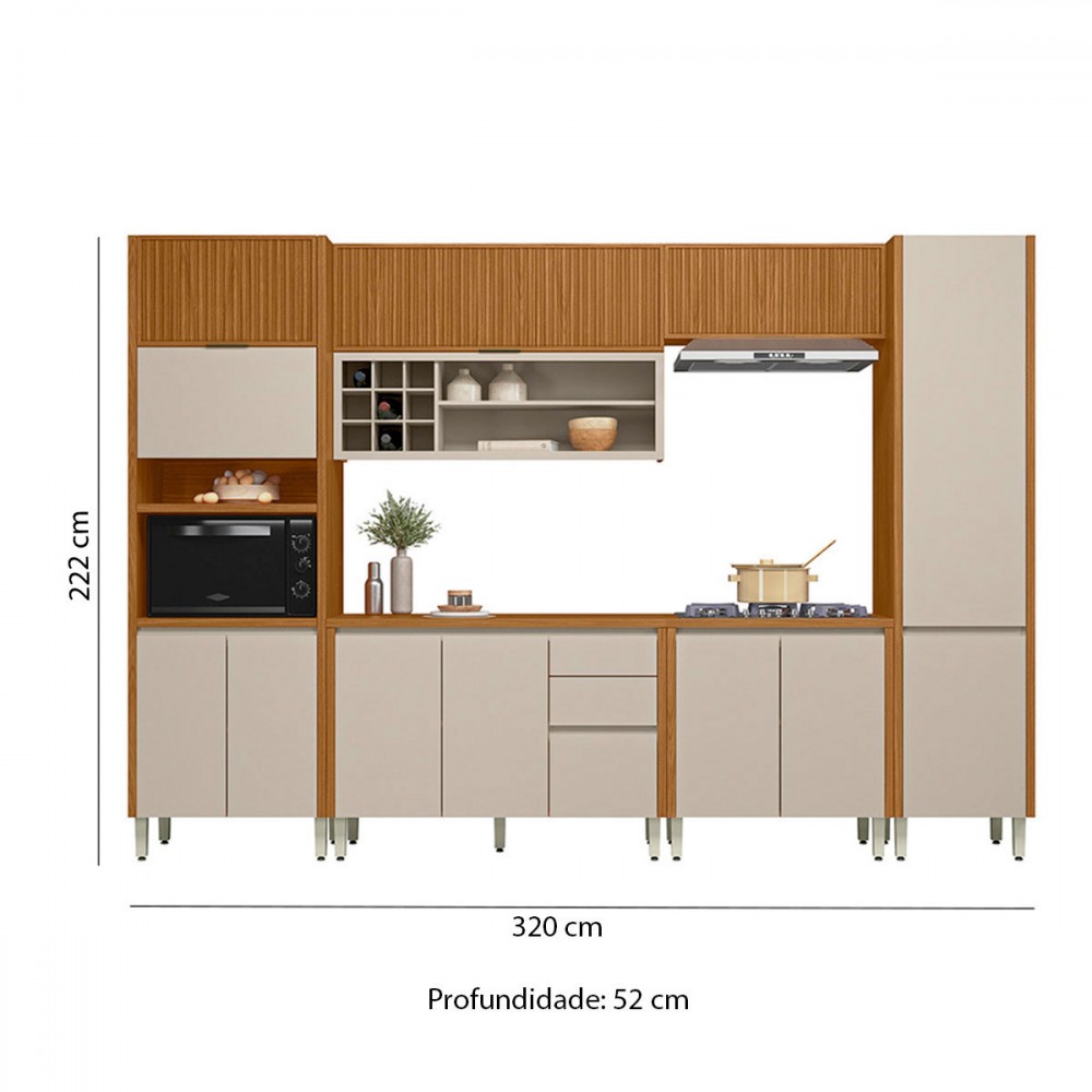 Cozinha Completa Matisse 12 Portas 3 Gavetas Ripado 100% Mdf Nature/Off ...