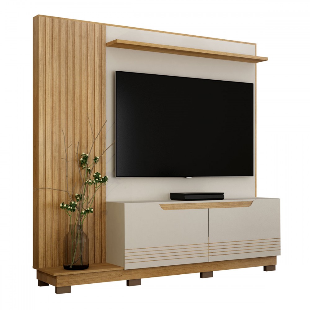 Estante para TV Até 80 Polegadas Santiago 2 Portas Ripado Off White ...