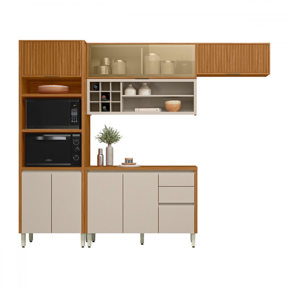 Cozinha Completa Matisse 7 Portas 3 Gavetas com Vidro Ripado 100% Mdf ...