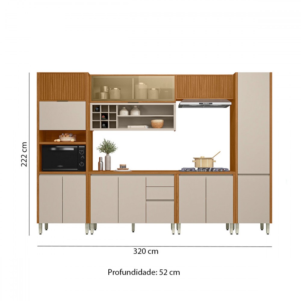 Cozinha Completa Matisse 12 Portas 3 Gavetas com Vidro Ripado 100% Mdf ...