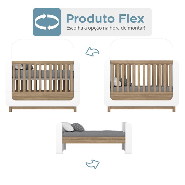 Berço Mini Cama 2 em 1 Aconchego Branco/Jequitibá - Henn