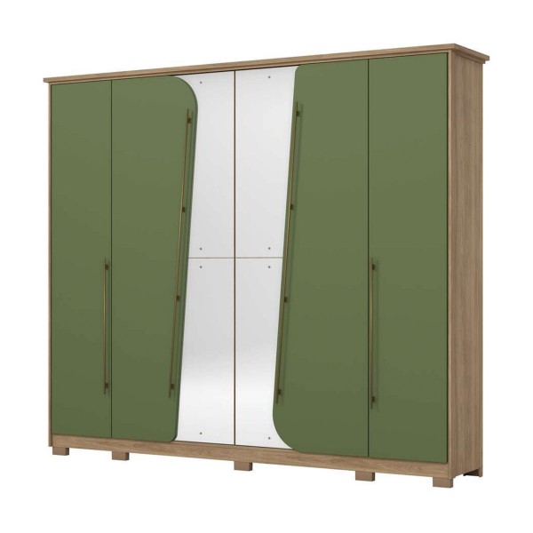 Guarda Roupa Casal Dubai 6 Portas 6 Gavetas com Espelho Jequitibá/Verde ...