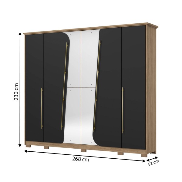 Guarda-Roupa Casal Dubai 6 Portas 6 Gavetas com Espelho Jequitibá/Preto ...