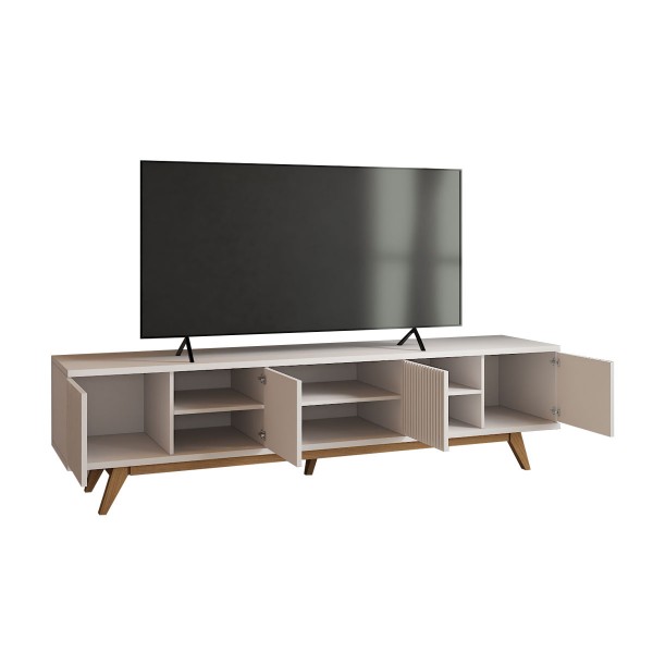 Rack para TV Até 75 Polegadas Silver 4 Portas 1 Prateleira Ripado ...