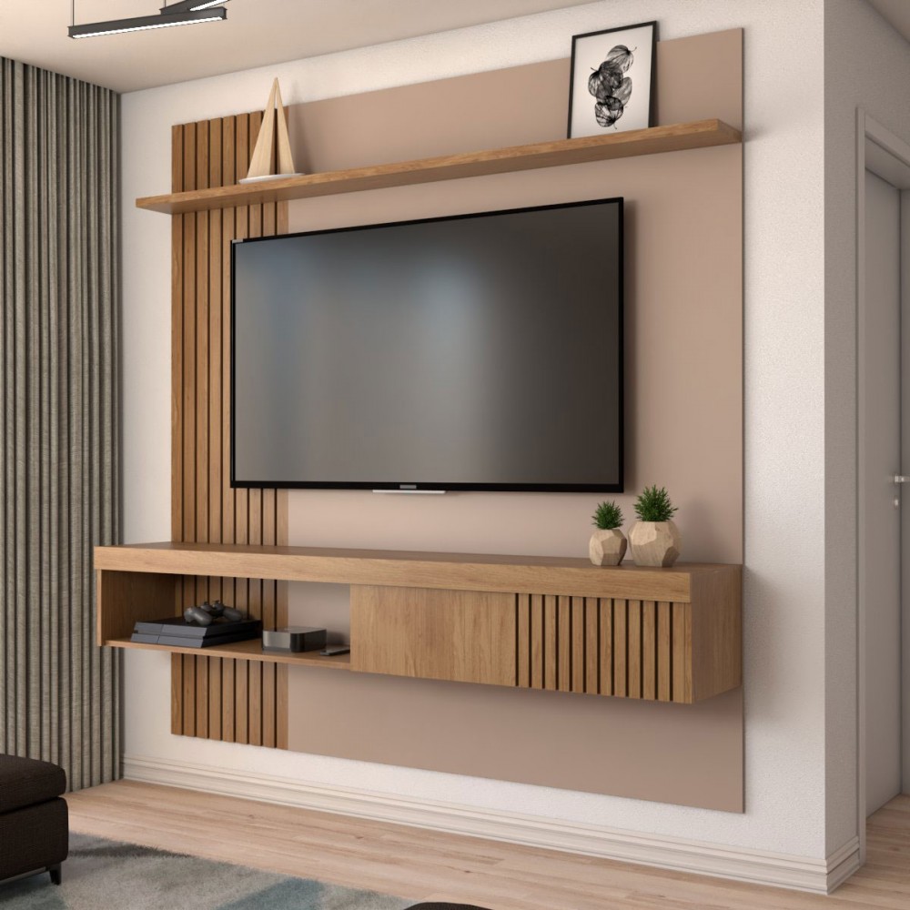 Painel para TV Até 65 Polegadas Voraz Ripado 1 Porta Jade Buriti/Fendi ...