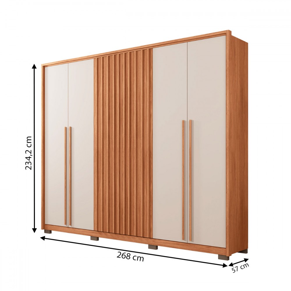 Guarda-Roupa Casal New Comodus 6 Portas 4 Gavetas Ripado Freijo/Off ...