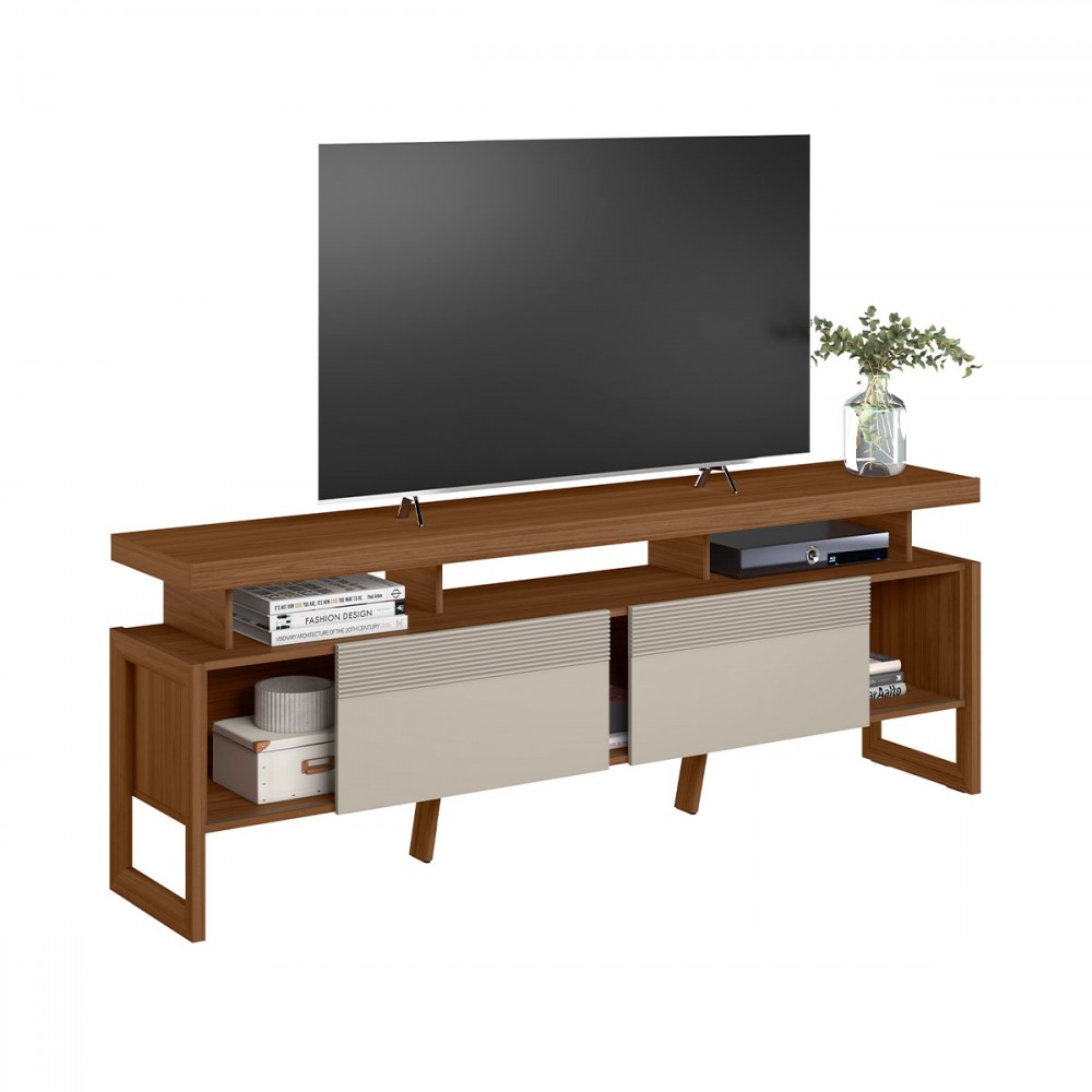 Rack para TV Até 70 Polegadas Esmeralda 2 Portas Jatobá/Off White - Linea Brasil