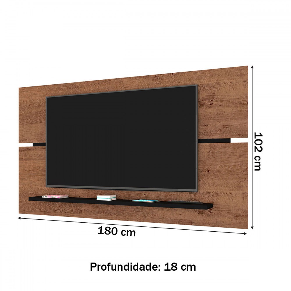 Painel para TV Até 65 Polegadas Roma Freijo Rustico Preto Fosco- Atualle Móveis
