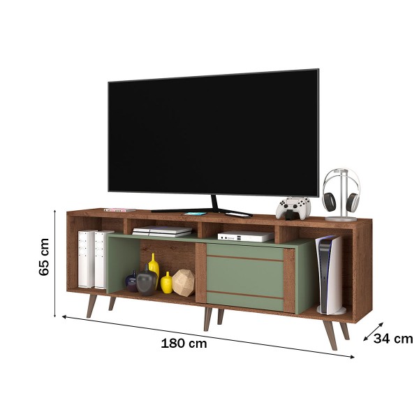 Rack para TV Até 75 Polegadas Roma 1 Porta 1 Prateleira Freijo Rustico/Green Fosco - Atualle Móveis