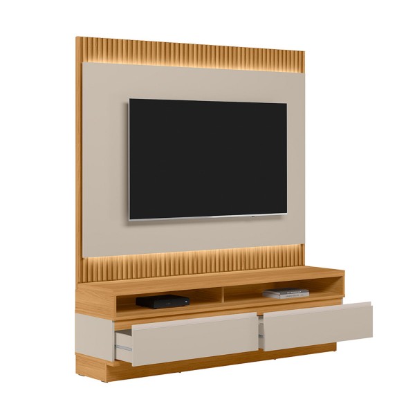 Rack com Painel para TV Até 70 Polegadas São Paulo 2 Gavetas Ripado com ...