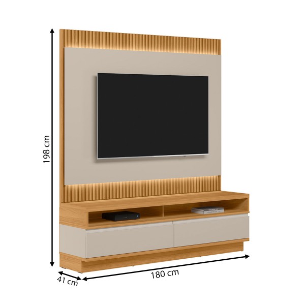 Rack com Painel para TV Até 70 Polegadas São Paulo 2 Gavetas Ripado com ...