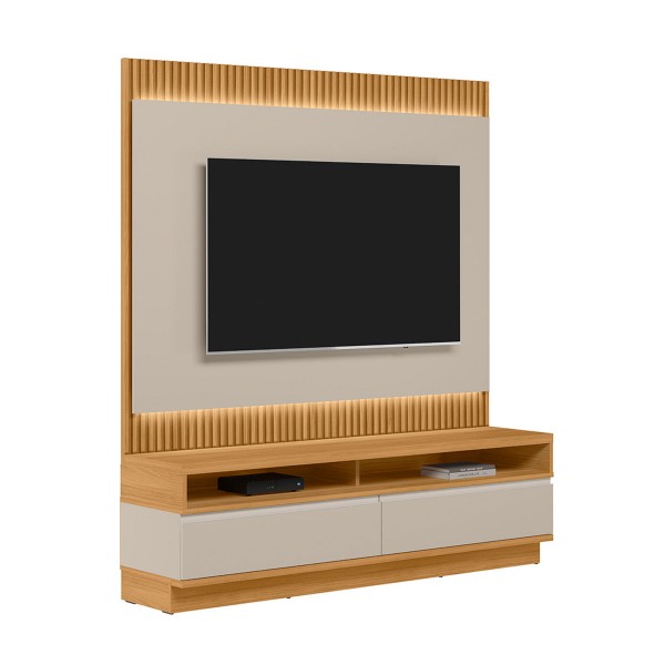 Rack com Painel para TV Até 70 Polegadas São Paulo 2 Gavetas Ripado com ...