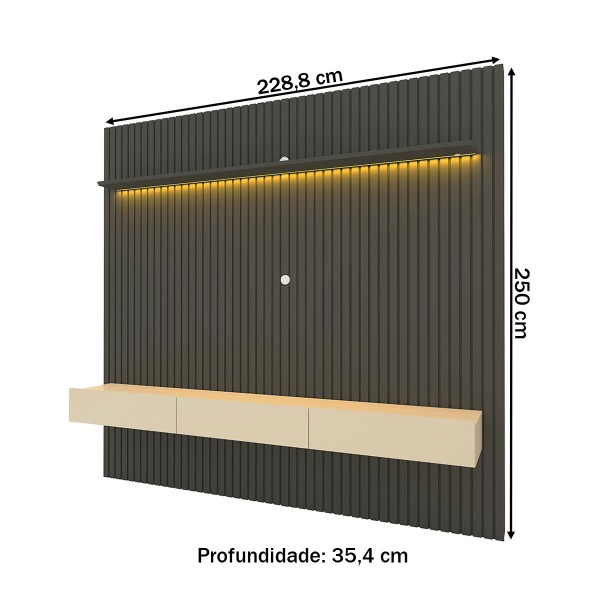 Painel para TV Até 85 Polegadas Nobre 3 Gavetas Ripado 100% Mdf Grafite/Off White - Gelius