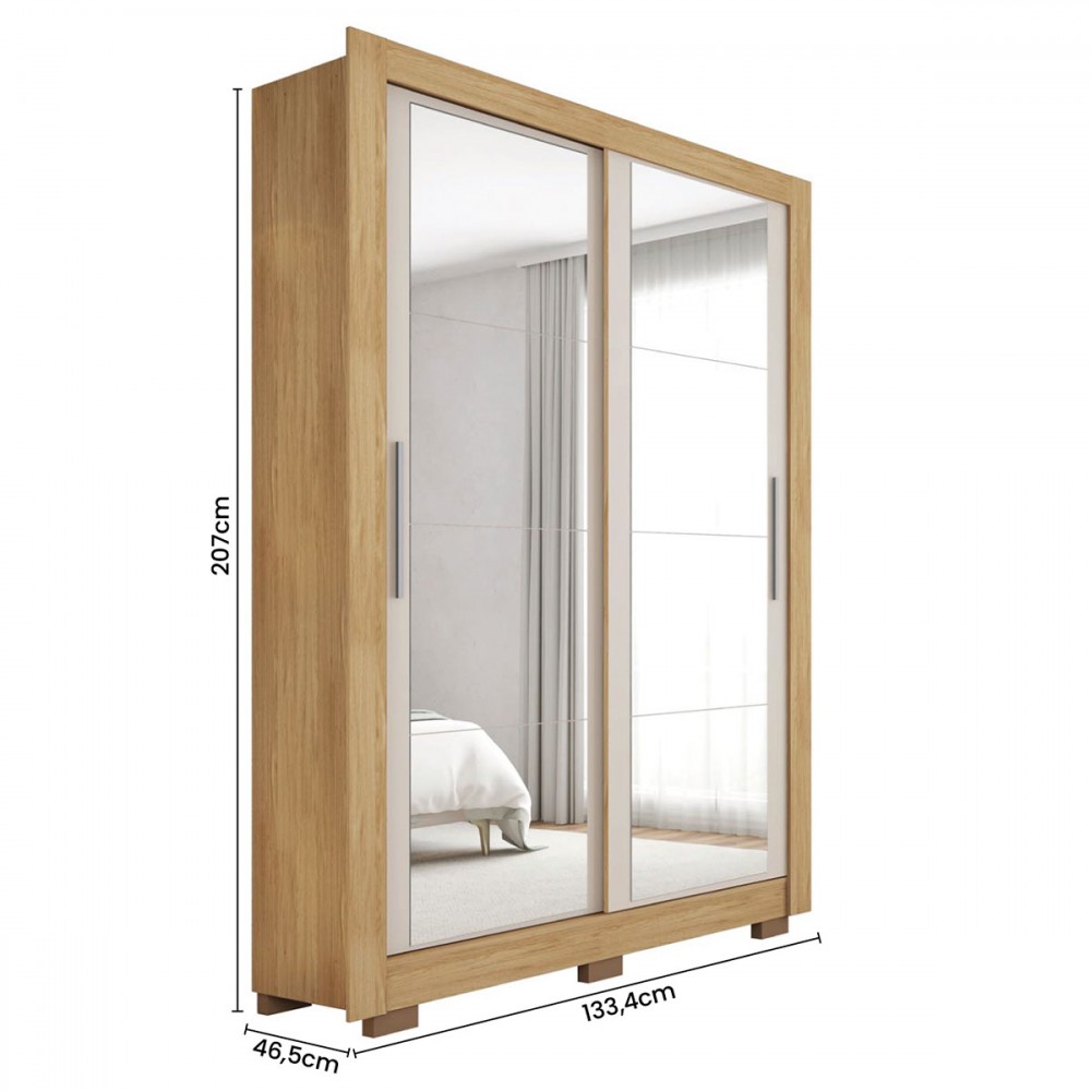 Guarda-Roupa Solteiro Santiago 2 Portas com Espelho Flex Lamina Mel/Off ...
