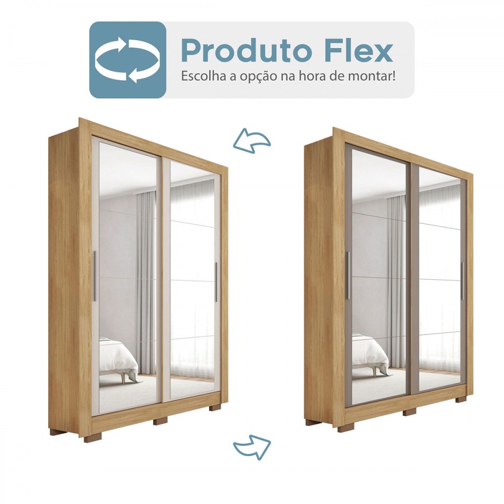 Guarda-Roupa Solteiro Santiago 2 Portas com Espelho Flex Lamina Mel/Off ...